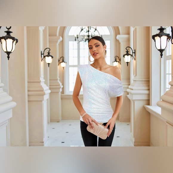 Tops | Nwt One Shoulder Sequin Sparkly Top Available In Multi Colors ...